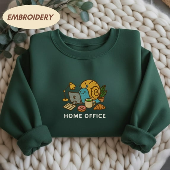 Embroidered Home Office Snail Sweatshirt, Cute Remote Work Crewneck ...