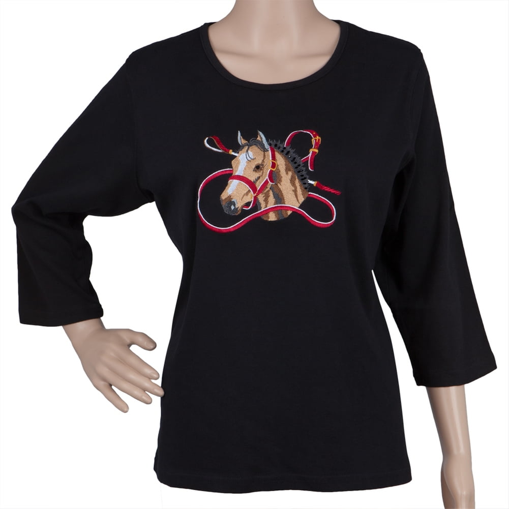 Embroidered Horse Equestrian Black T-Shirt - Small - Walmart.com