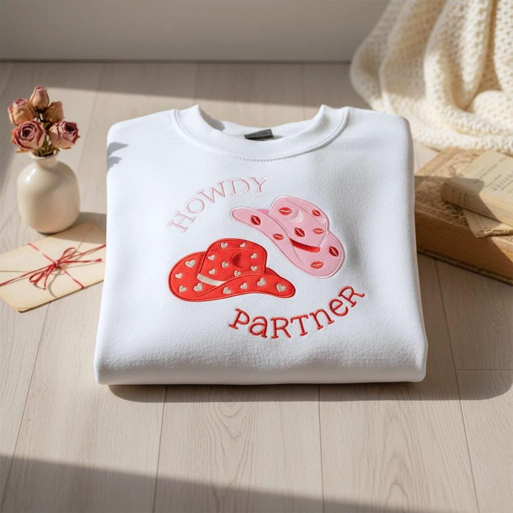 Embroidered Howdy Partner Valentines Sweatshirt, Couple Matching Shirt ...