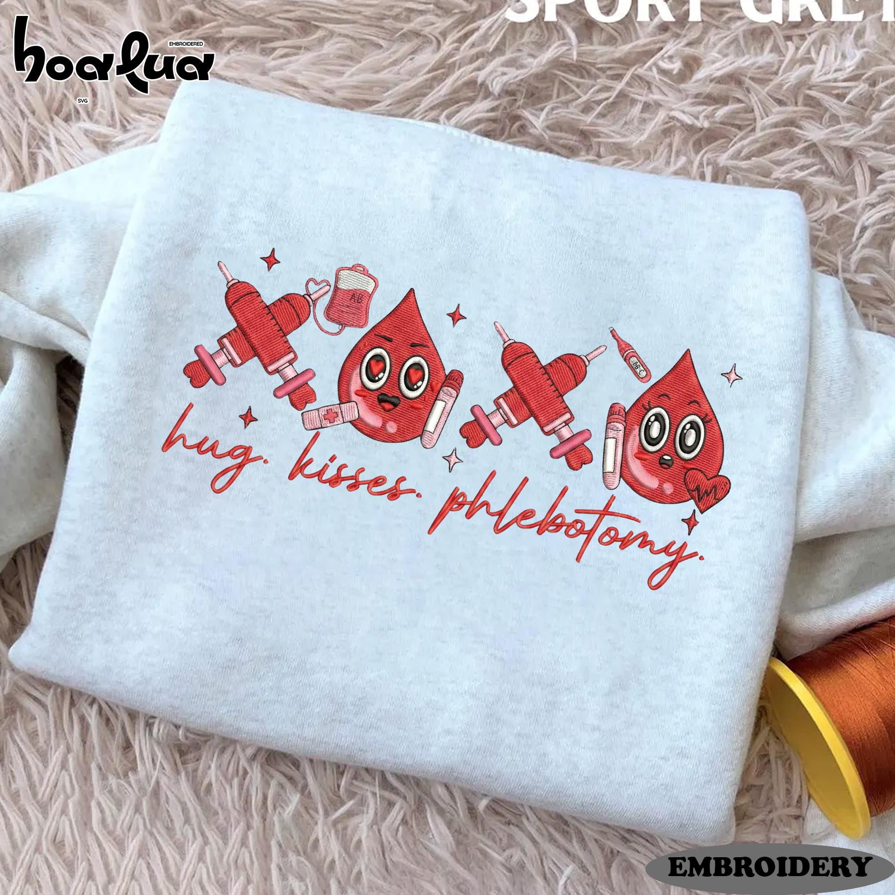 Embroidered Hug Kisses Phlebotomy Sweatshirt, Cute Gift for ...