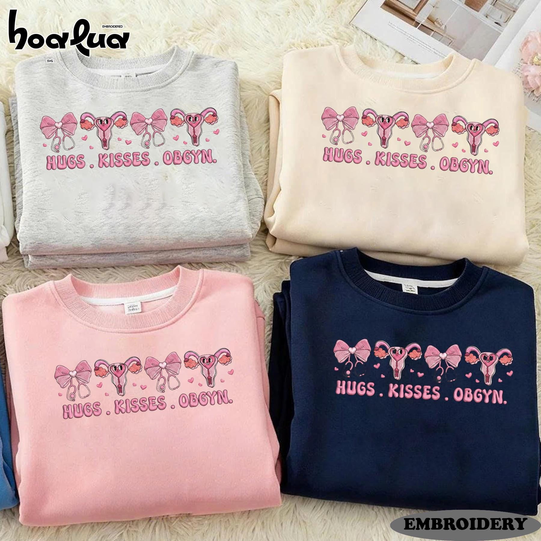 Embroidered Hugs Kisses OBGYN Sweatshirt, Cute Medical Gift for OB GYN ...