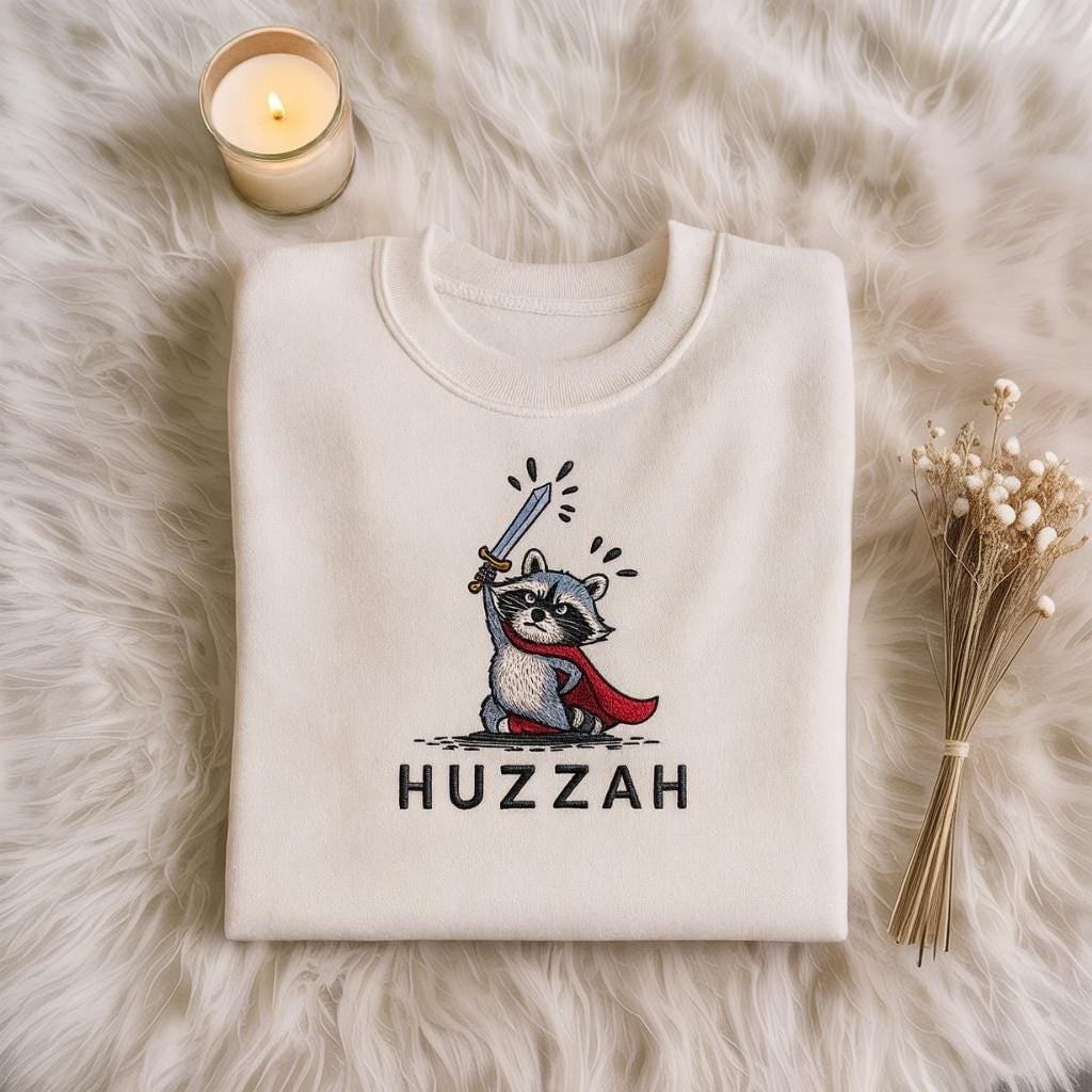 Embroidered Huzzah Raccoon Shirt, Embroidered Shirt , Funny Medieval ...