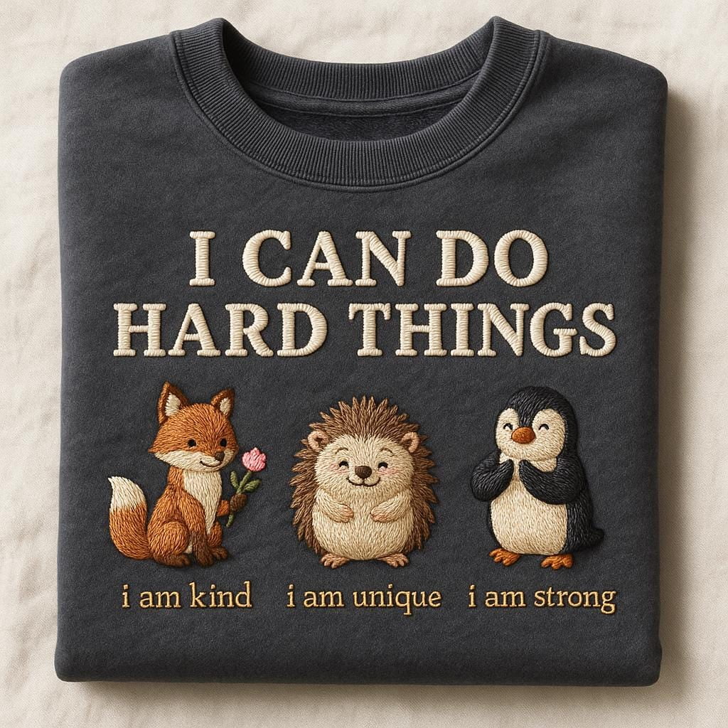Embroidered I Can Do Hard Things Tee, I Am Kind Unique Strong, Cute Fox ...