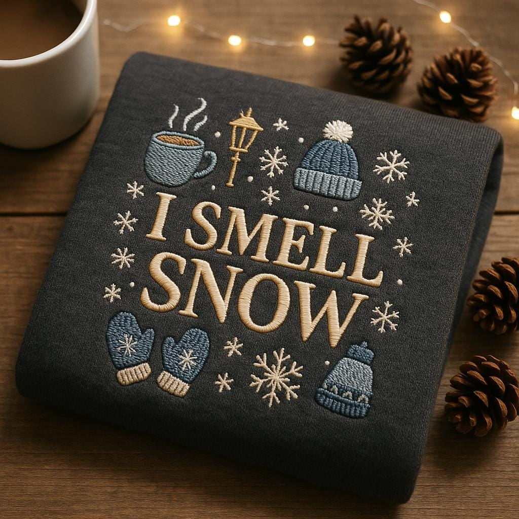 Embroidered I Smell Snow Sweatshirt, Cozy Winter Slogan, Beanie ...