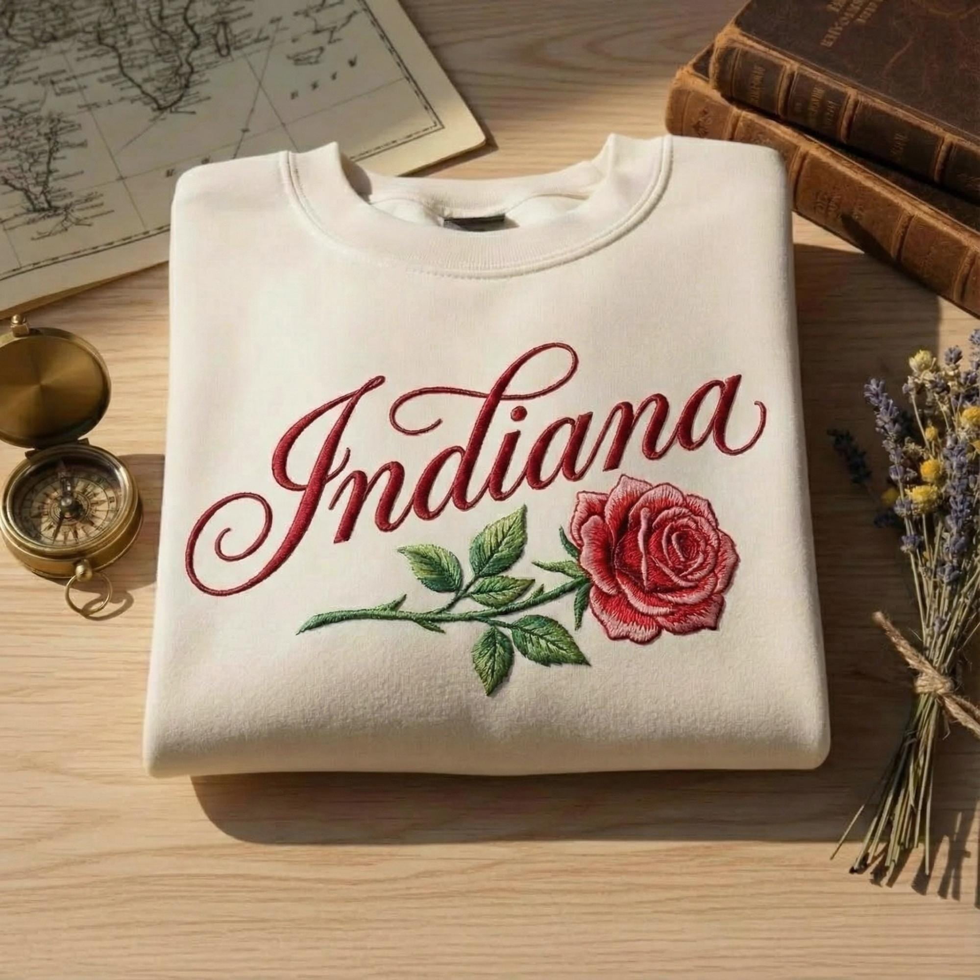 Embroidered Indiana Sweatshirt, Rose Embroidery, State Shirt, College ...