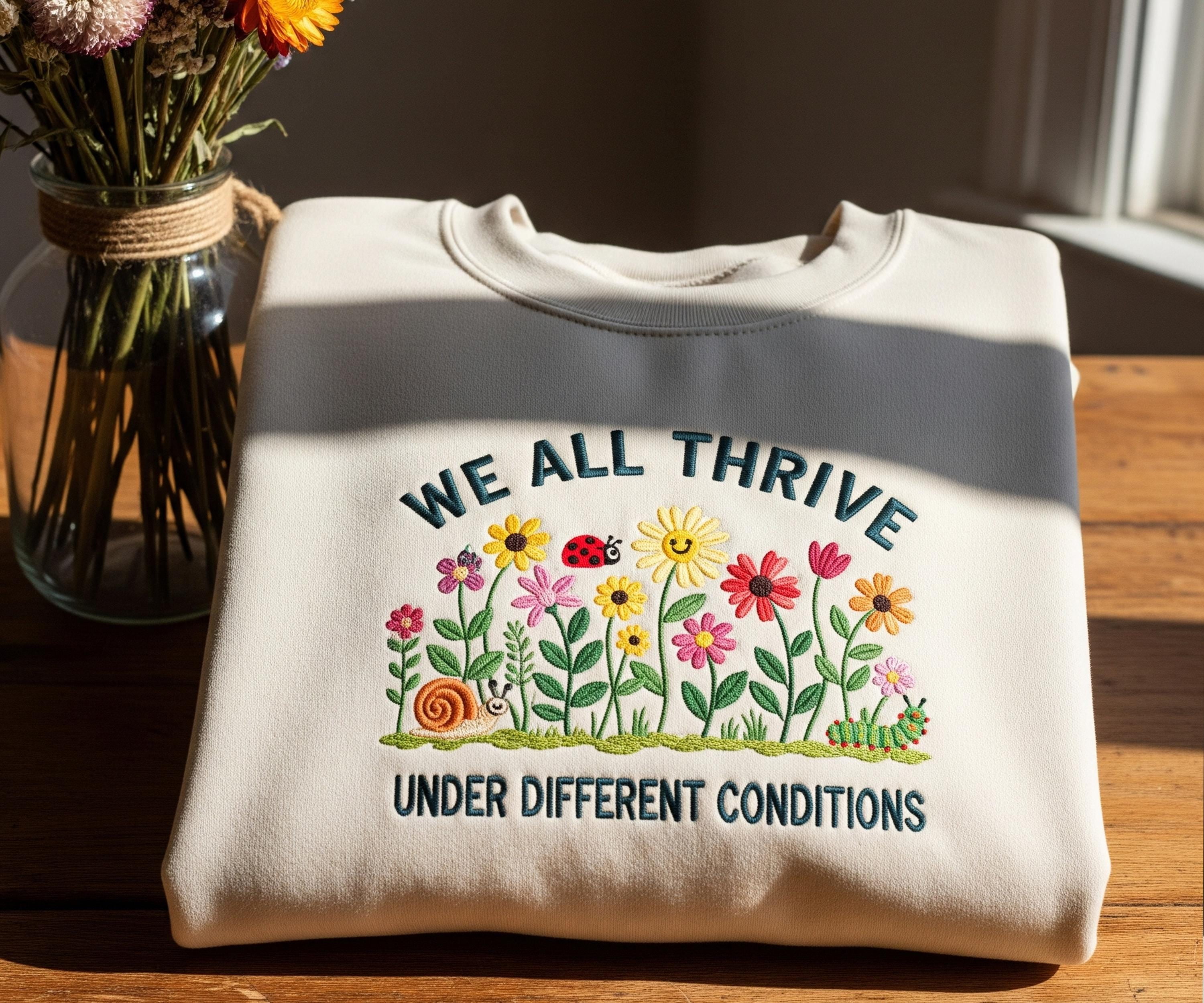 Embroidered Inspirational Quote Sweatshirt: Flowers, Snail, Ladybug ...