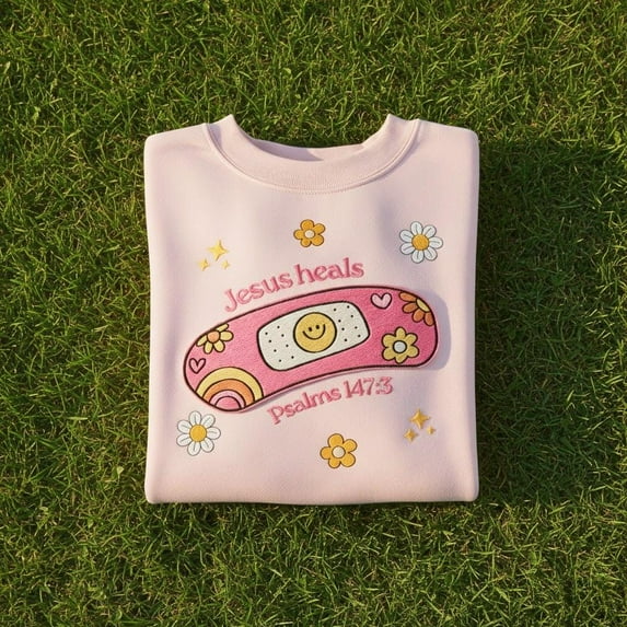 Embroidered Jesus Heals Band-aid Sweatshirt, Christian Faith Sweatshirt ...