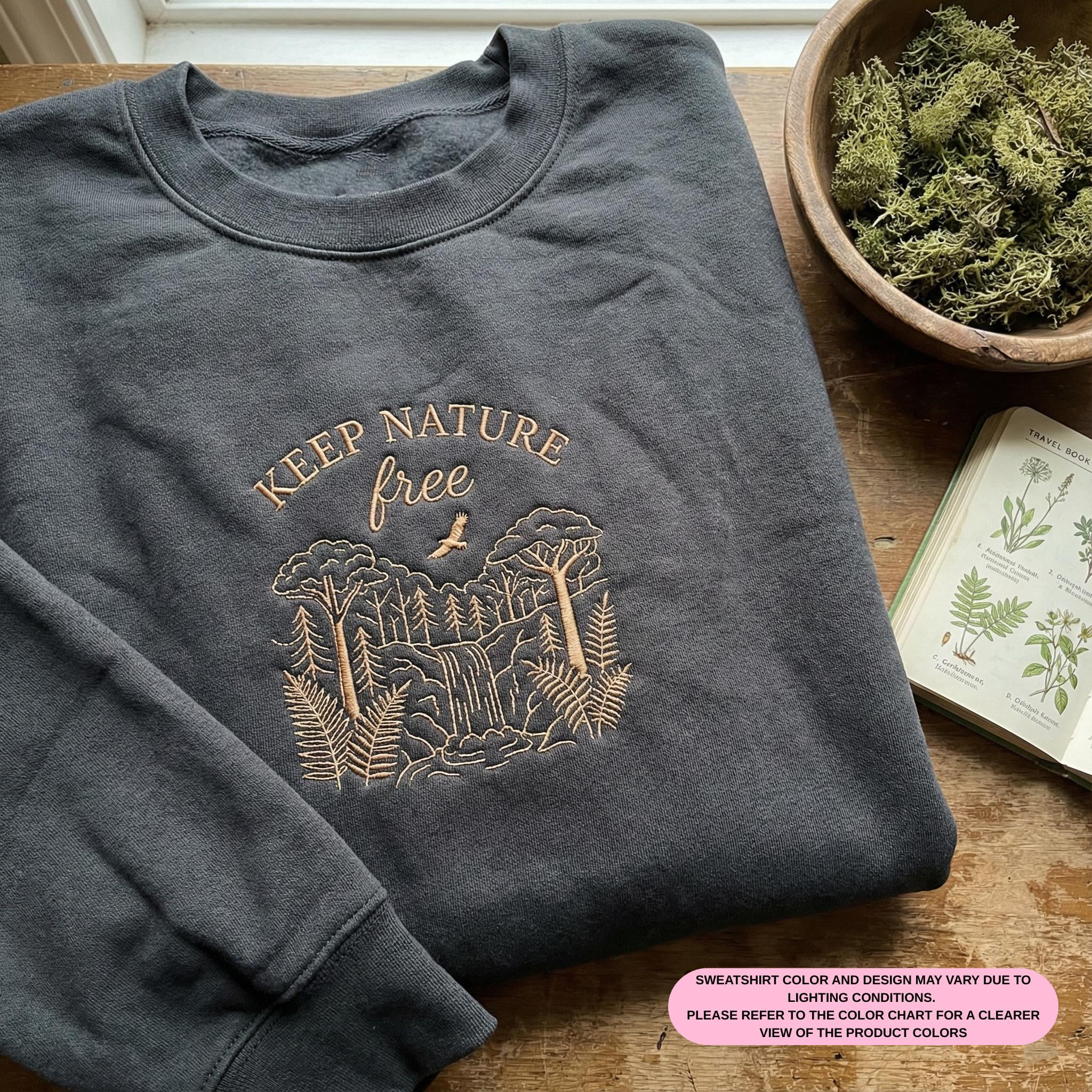 Embroidered Keep Nature Free Sweatshirt, Waterfall Hoodie, Forest ...