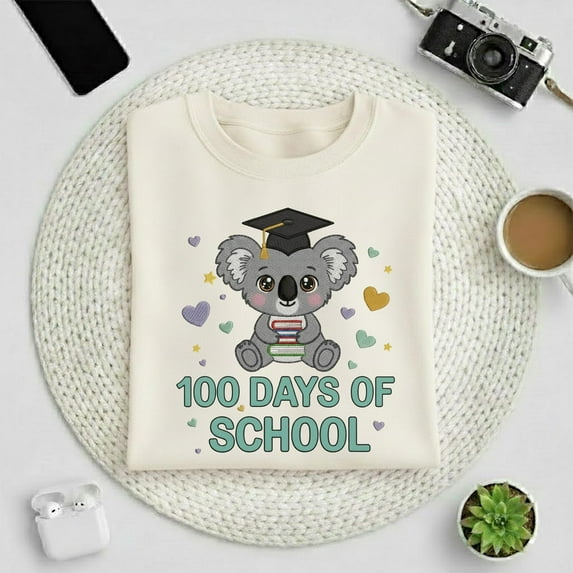 Embroidered Koala 100 Days of School Sweatshirt, Cute Animal Student ...