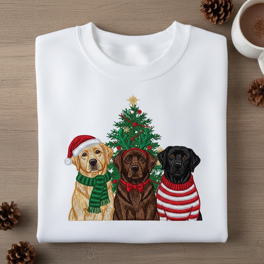 Embroidered Labrador Christmas Sweatshirt, Trio Labs Dog Ugly Xmas ...
