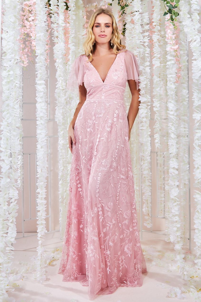 Embroidered Lace Maxi Flutter Sleeves Blush / 4 - Walmart.com