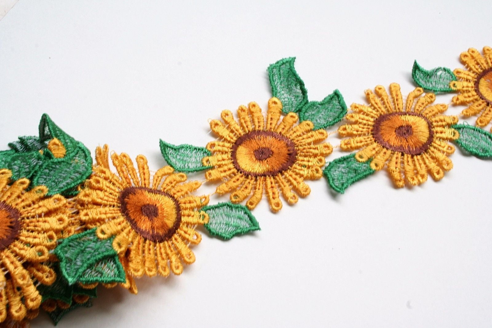Embroidered Lace Sunflower 1",2",3" Brown Yellow Black Green sold by 12 ...