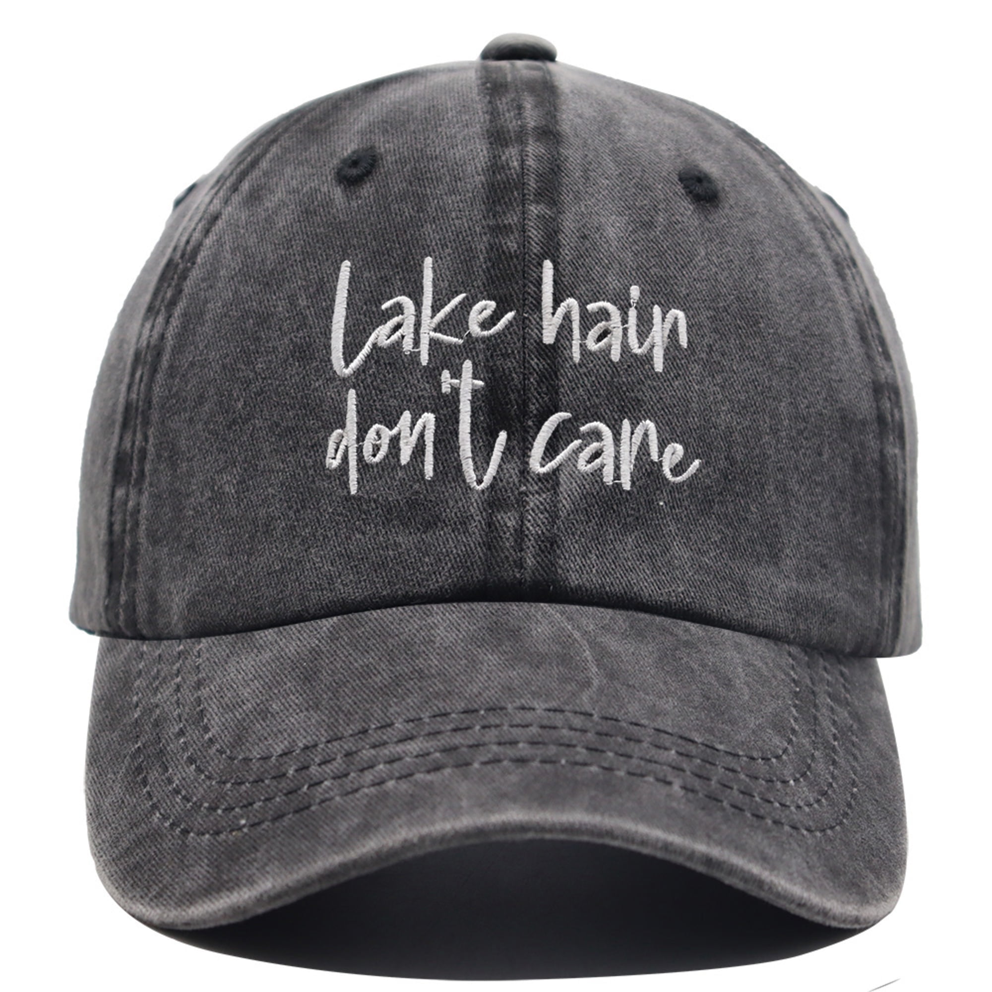 Embroidered Lake Hair Don't Care Hat, Distressed Cotton Adjustable Lake ...