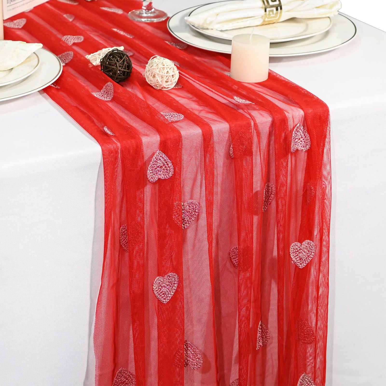 Embroidered Large Heart Lace Table Runner,Valentines Day Wedding Decor ...