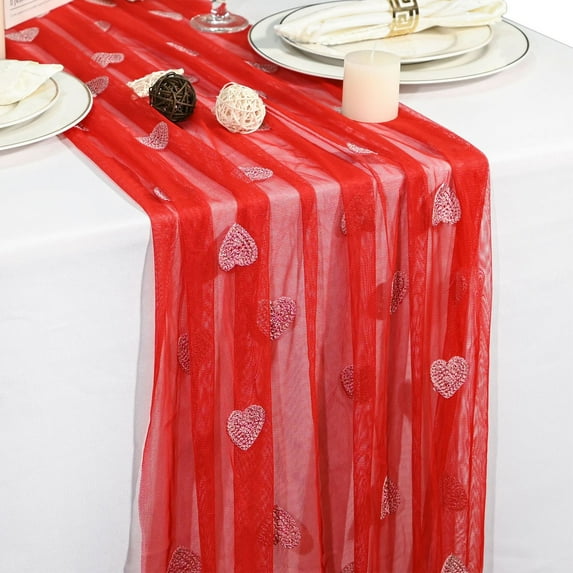 Embroidered Large Heart Lace Table Runner Valentines Day Wedding Party ...