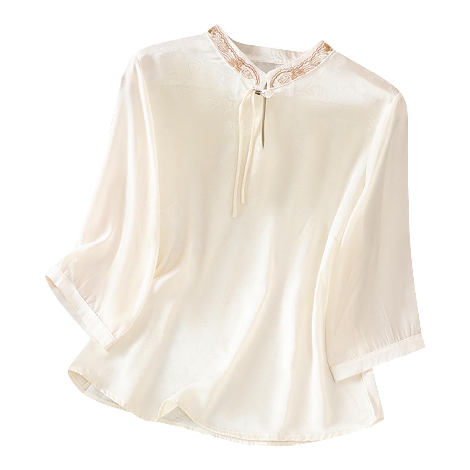 Embroidered Linen Shirt for Women Boxy Bell Sleeve Summer Tunics ...