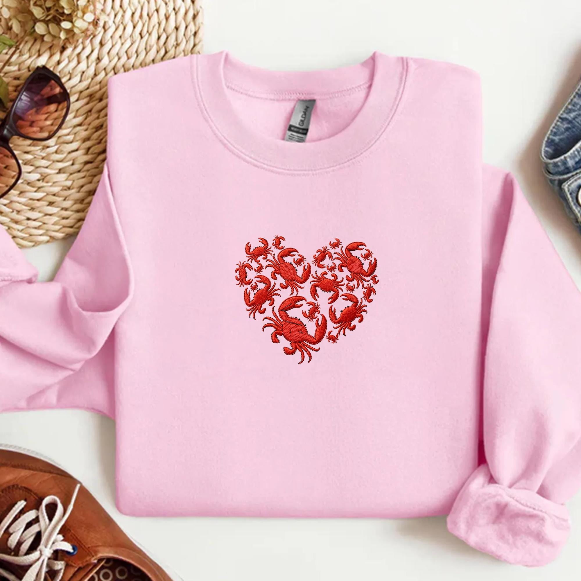 Embroidered Lobster Heart Sweatshirt, Valentine’s Day Love Crewneck ...