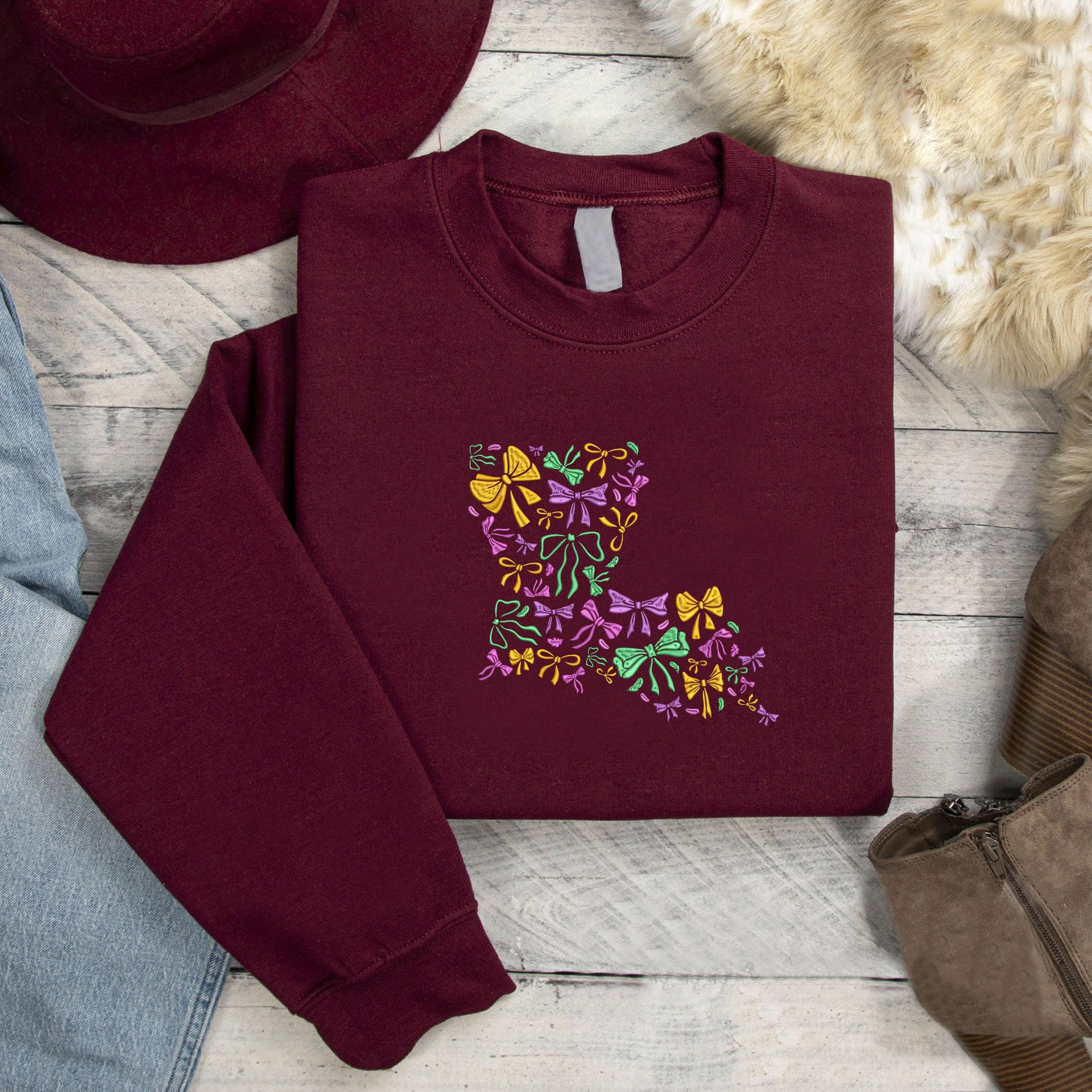 Embroidered Louisiana Coquette Sweatshirt, Womens Mardi Gras Coquette ...