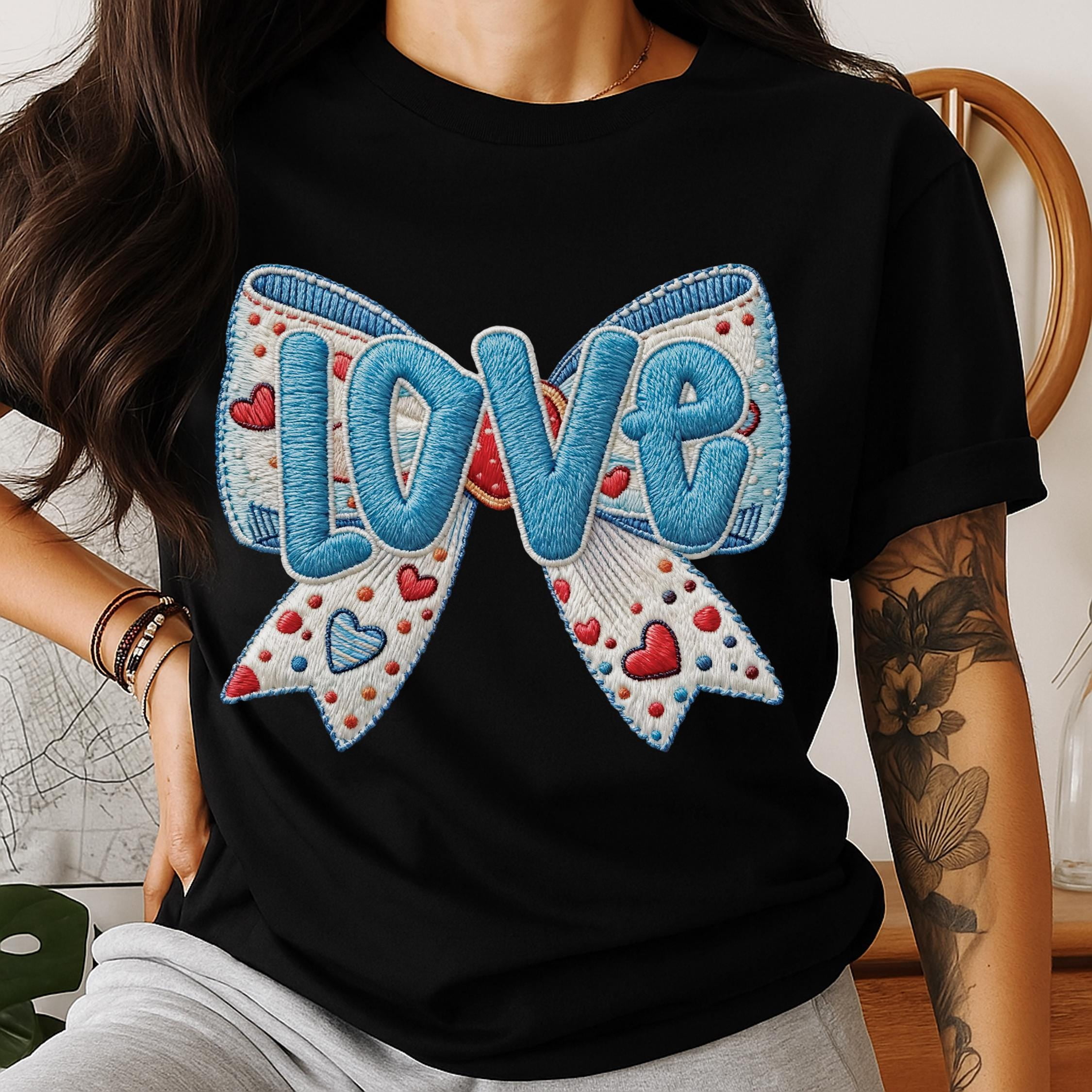 Embroidered Love Bow PNG | Stitched Valentine Clipart | Heart Ribbon ...