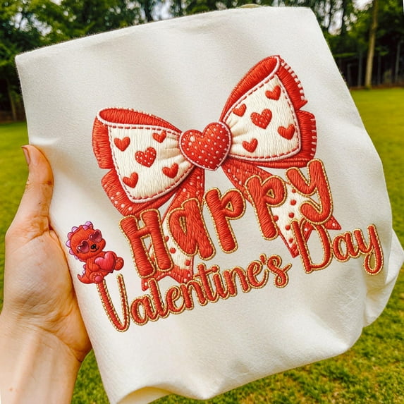 Embroidered Love Bow | Stitched Valentine Clipart | Heart Ribbon ...