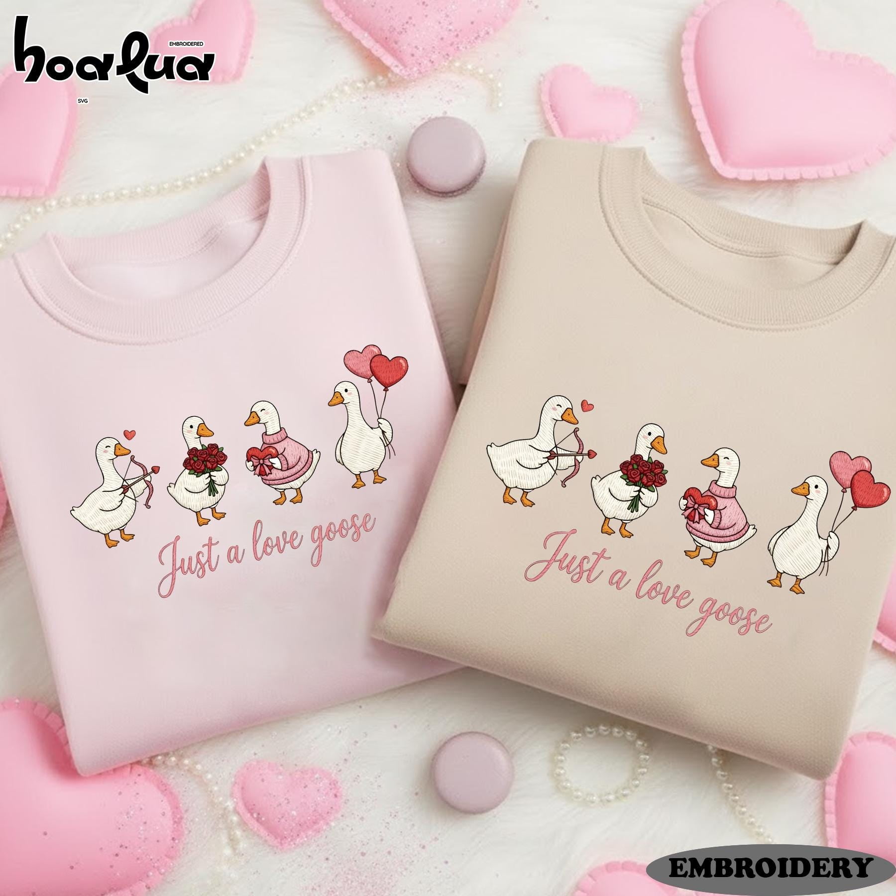 Embroidered Love Goose Sweatshirt Valentine Gift for Her, Cute Goose ...