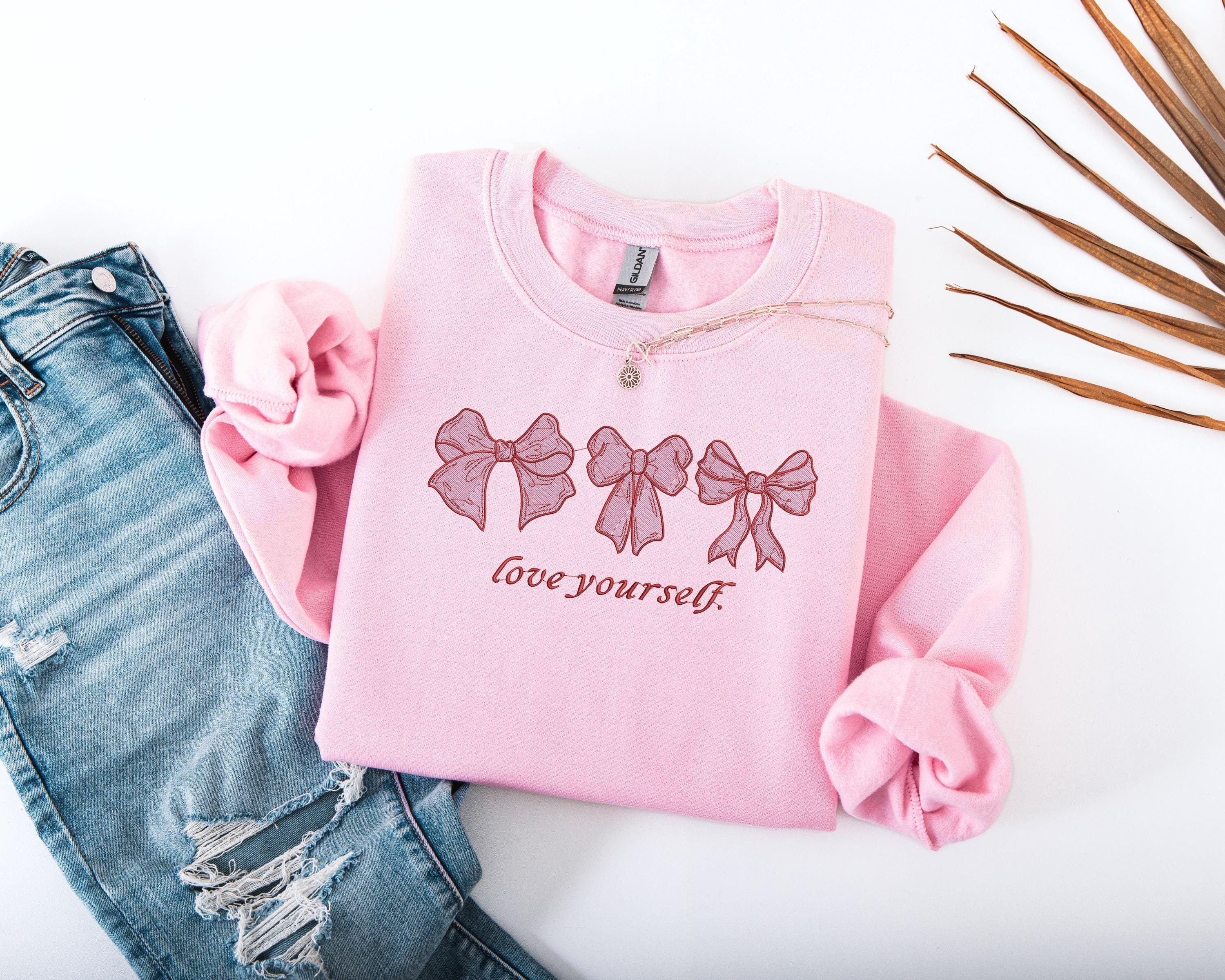 Embroidered Love Yourself Sweatshirt, Embroidery Valentines Day Self Love Sweater, Positive ...