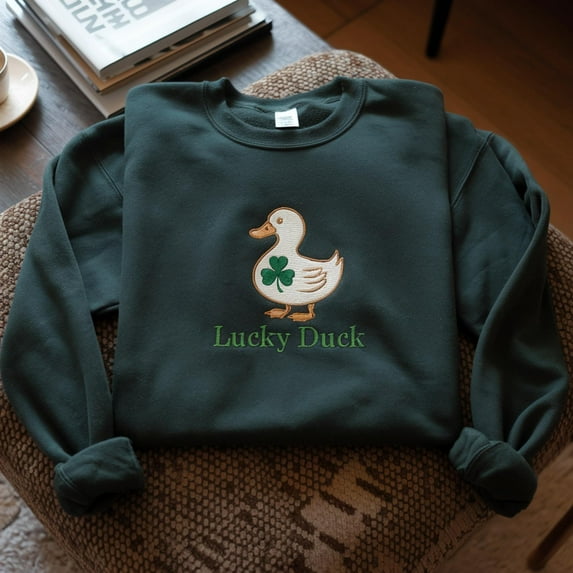 Embroidered Lucky Duck St. Patrick Day Shirt, Mallard and Shamrocks ...