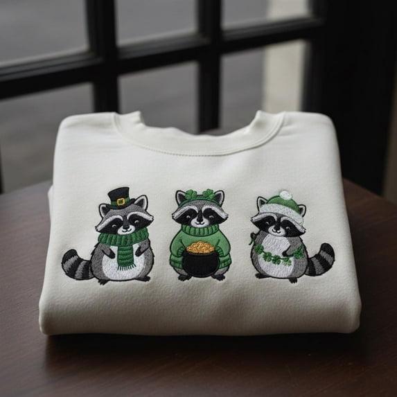 Embroidered Lucky Raccoon Sweatshirt, Irish Raccoon Shamrock Hoodie, St ...