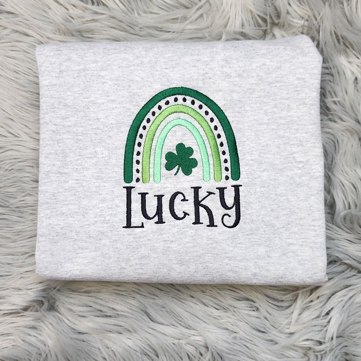Embroidered Lucky Rainbow Crewneck - St. Patrick's Day Shirt, Lucky ...