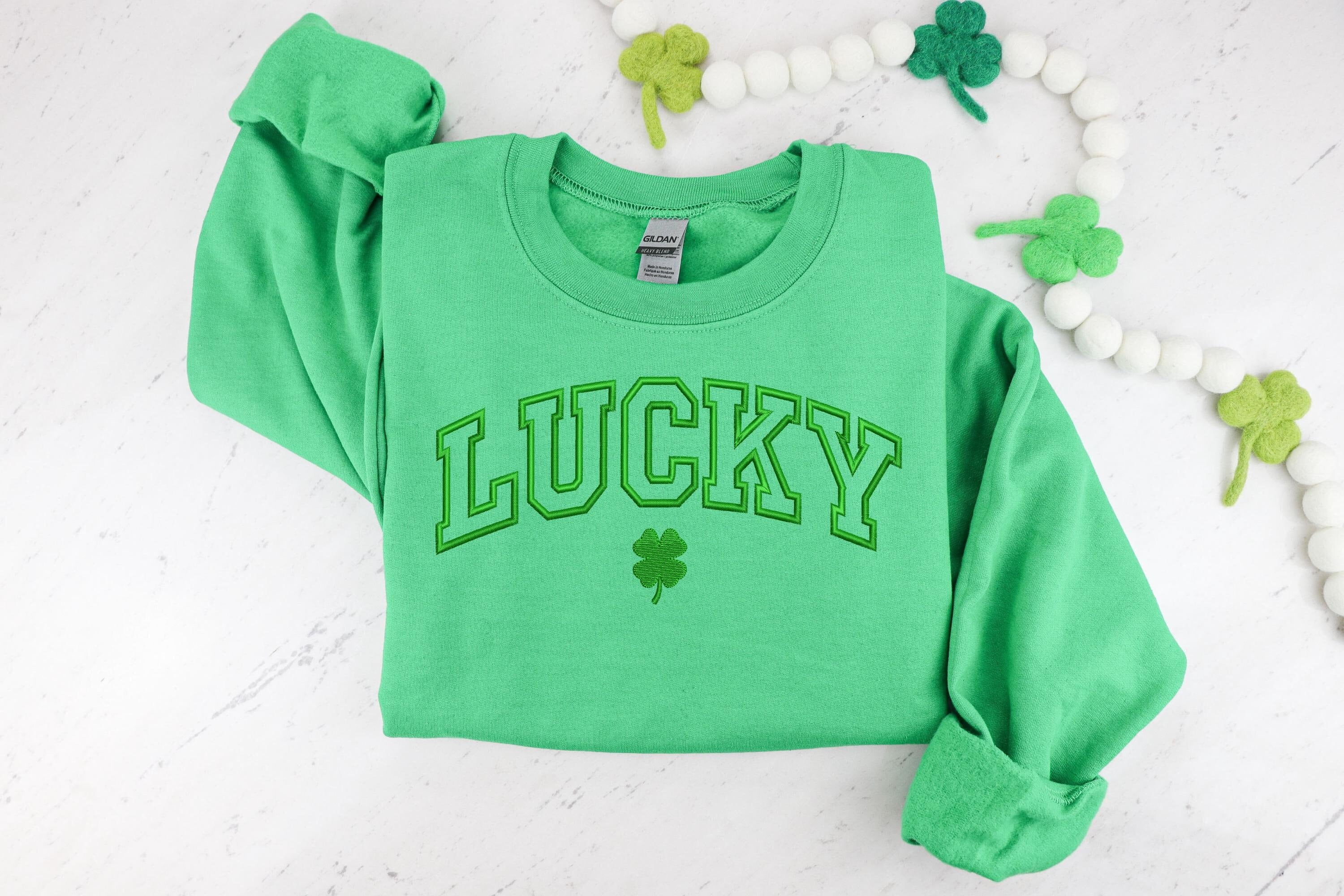 Embroidered Lucky T-Shirt, Embroidered Crewneck, Saint Patrick's Day T-Shirt, Lucky T-Shir ...
