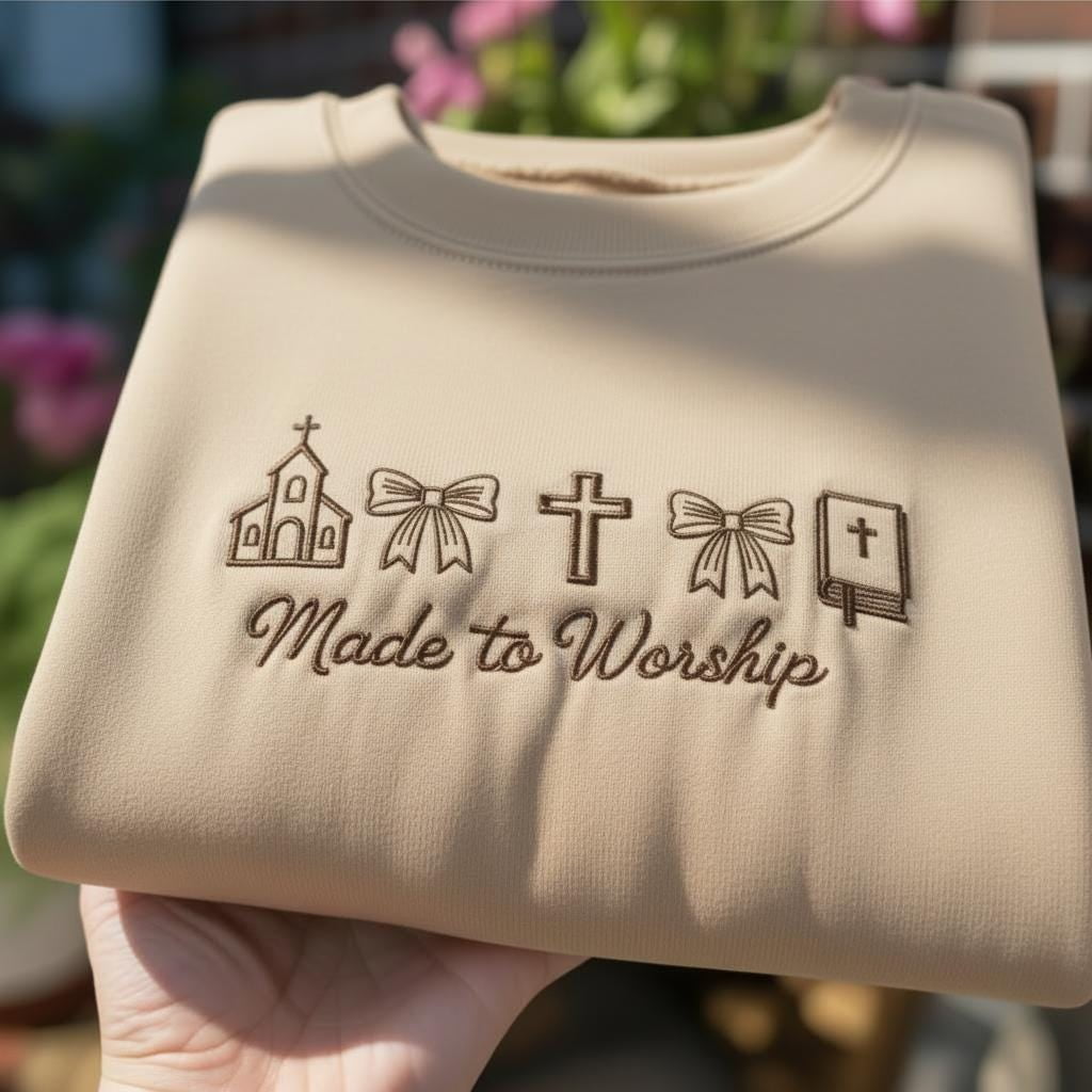 Embroidered Made To Worship Sweatshirt, Coquette Bow Crewneck ...
