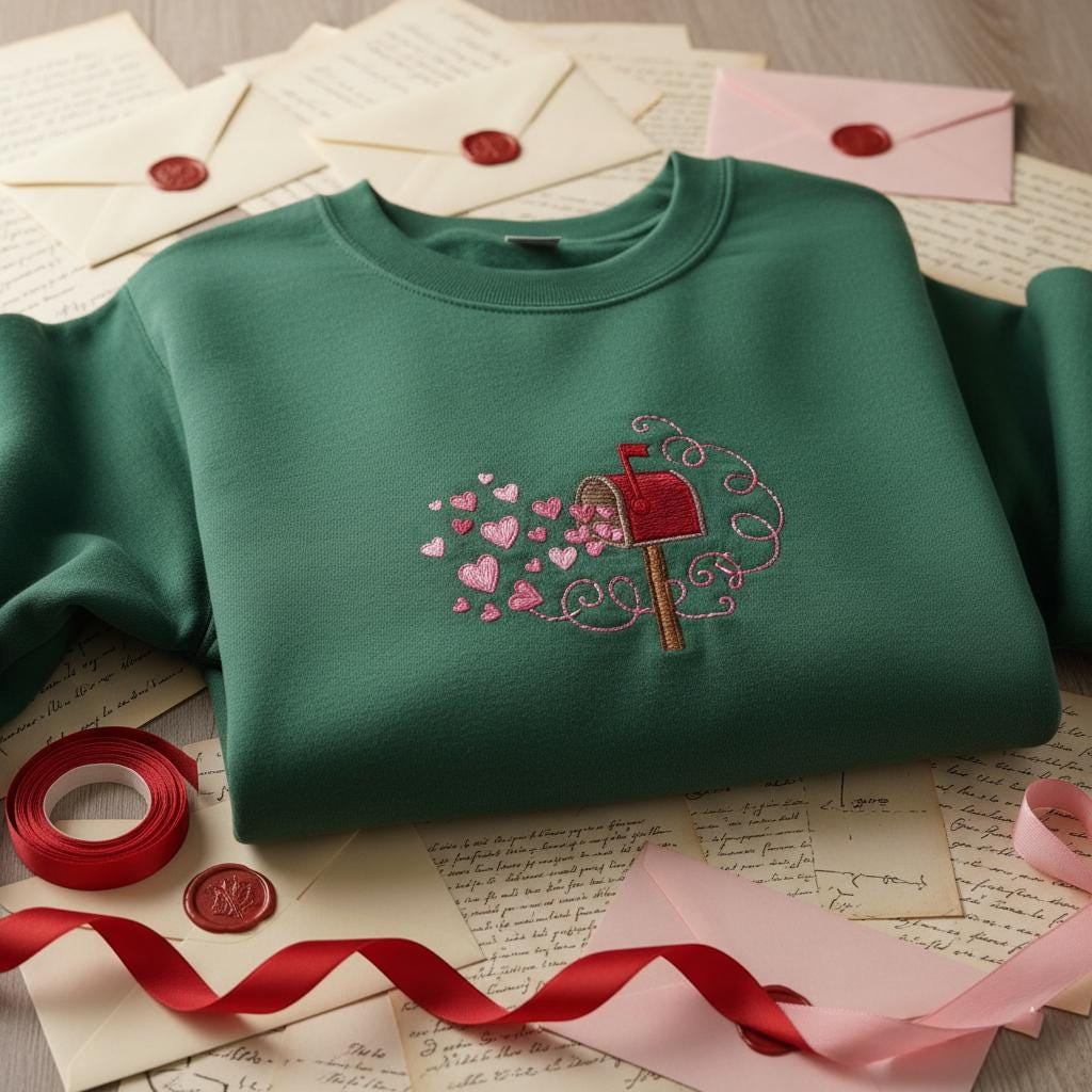 Embroidered Mailbox with Hearts Sweatshirt, Valentine’s Day Love Letter ...