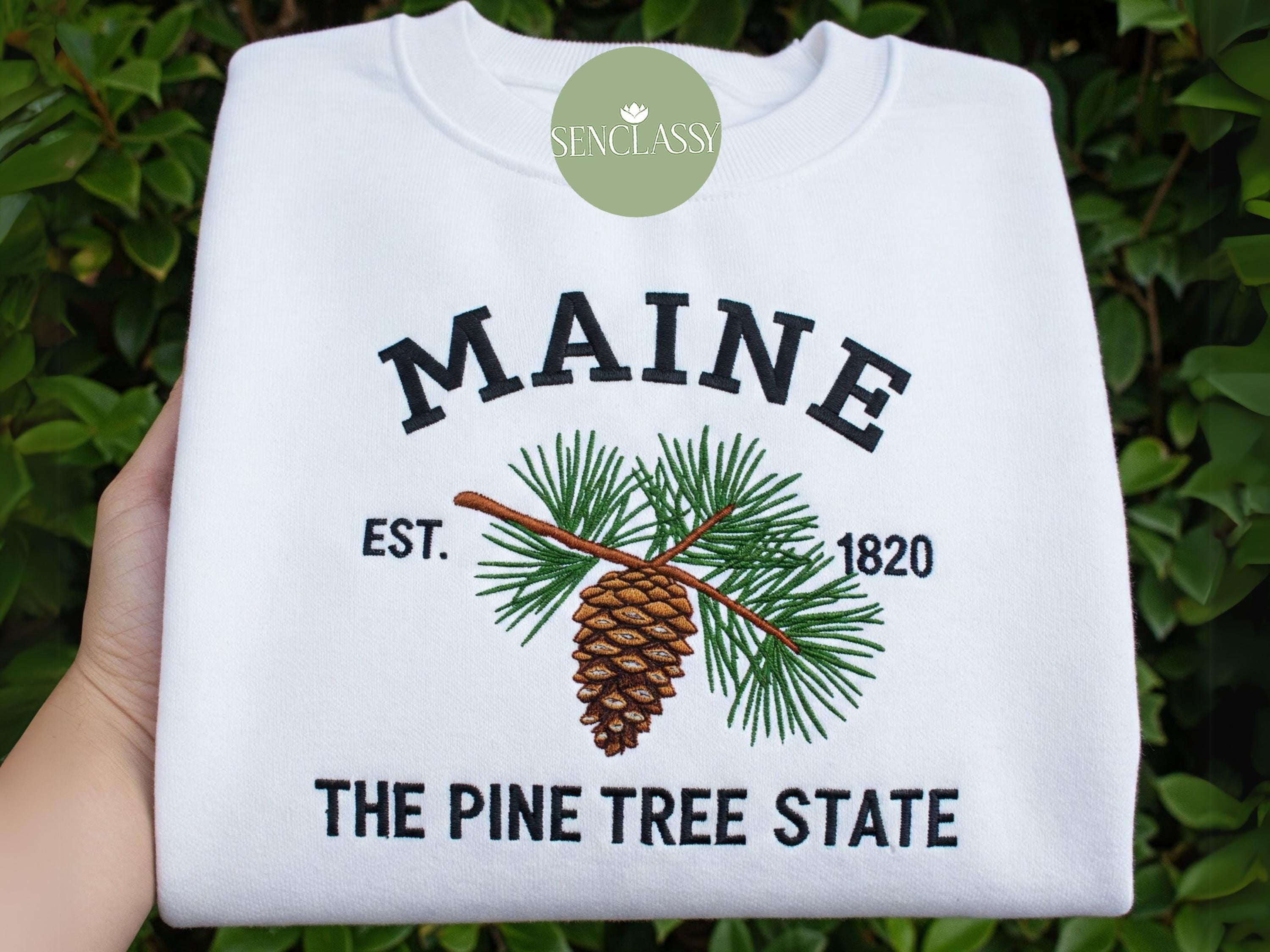 Embroidered Maine Pine Tree State Sweatshirt, US State Flowers ...