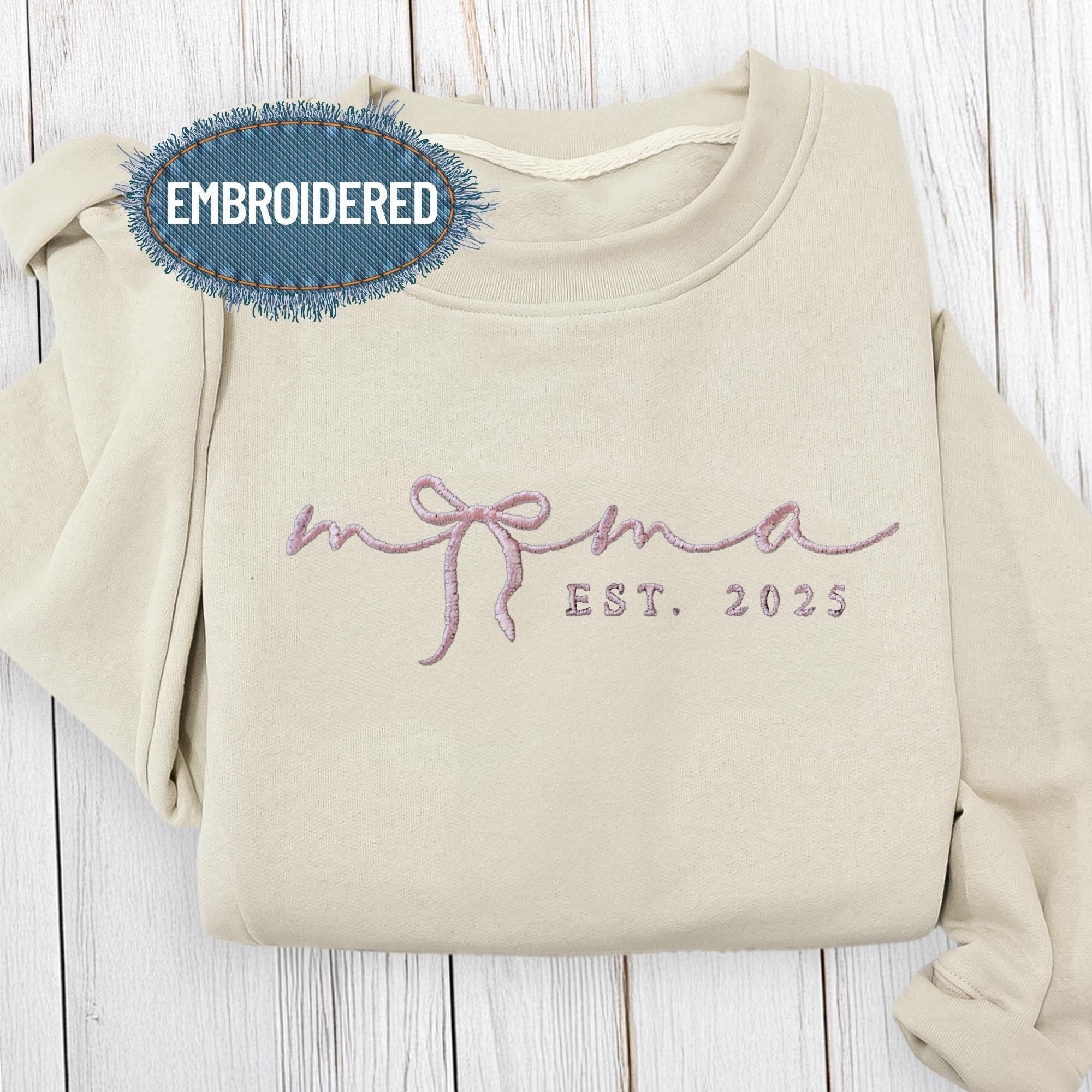 Embroidered Mama Sweatshirt with Date and Kids Names on Sleeve, Embroidered Mama Sweatshirt with ...