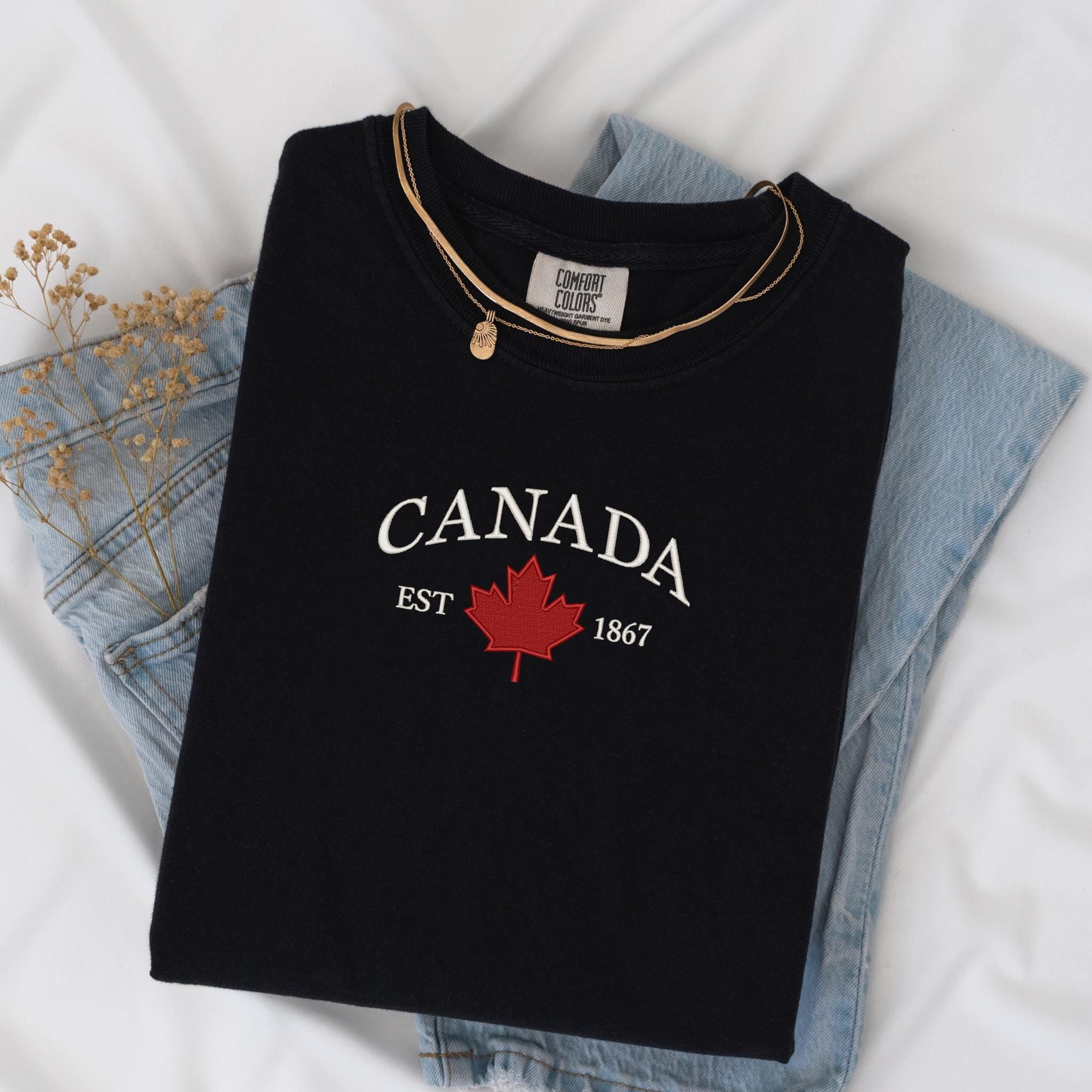 Embroidered Maple Leaf T-Shirt: Canada Est. 1867, Unisex Fit - Walmart.com