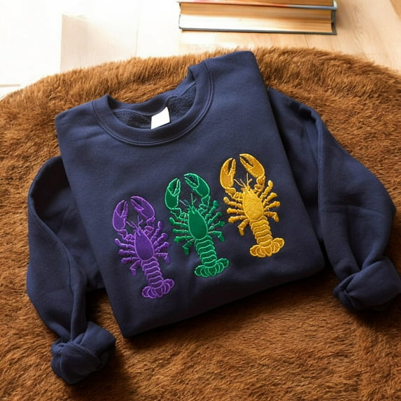 Embroidered Mardi Gras Crawfish Sweatshirt, Mardi Gras Carnival Shirt ...