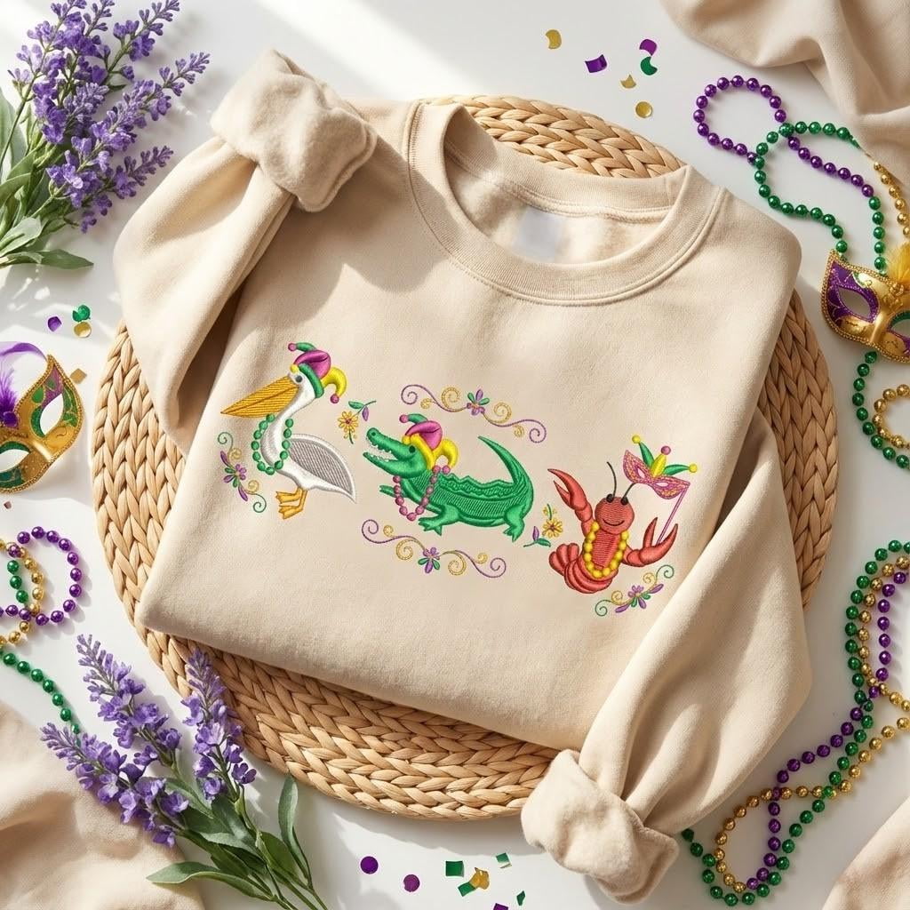 Embroidered Mardi Gras Embroidered Sweatshirt, Louisiana Sweater, Mardi ...