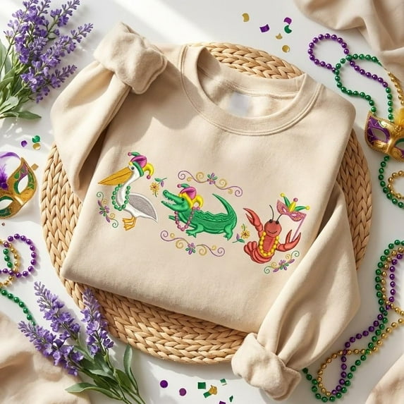Embroidered Mardi Gras Embroidered Sweatshirt, Louisiana Sweater, Mardi ...