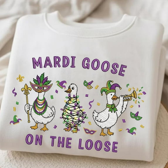 Embroidered Mardi Gras Goose Sweatshirt, Funny Goose Mardi Gras Sweater ...