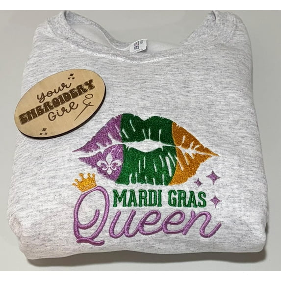 Embroidered Mardi Gras Queen Crewneck Sweatshirt - Walmart.com