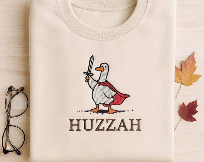 Embroidered Medieval Goose Sweatshirt: Huzzah Goose With Sword ...