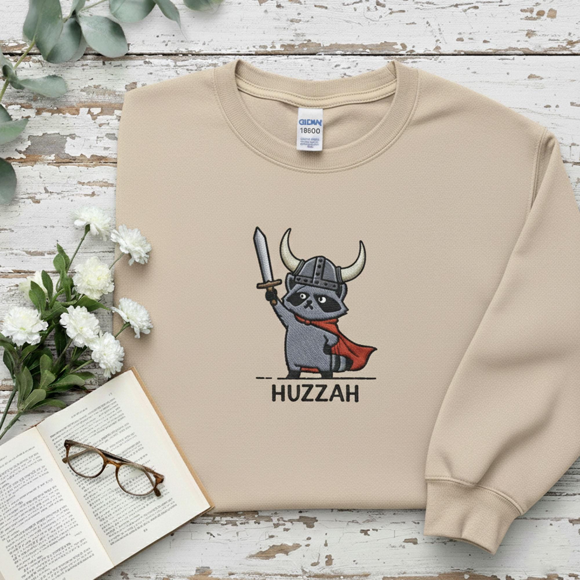 Embroidered Medieval Raccoon Sweatshirt: Huzzah Viking with Sword ...