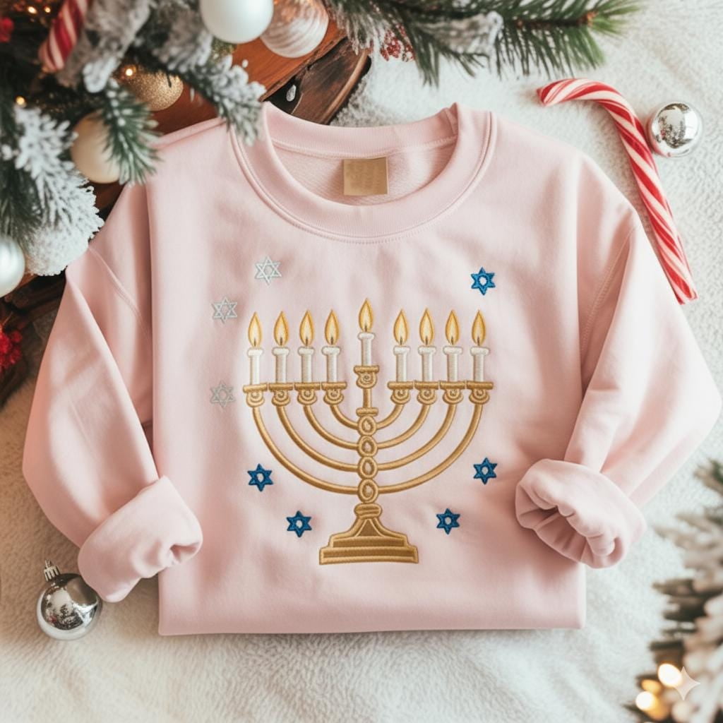 Embroidered Menorah Sweatshirt, Jewish Christmas Sweatshirt ...