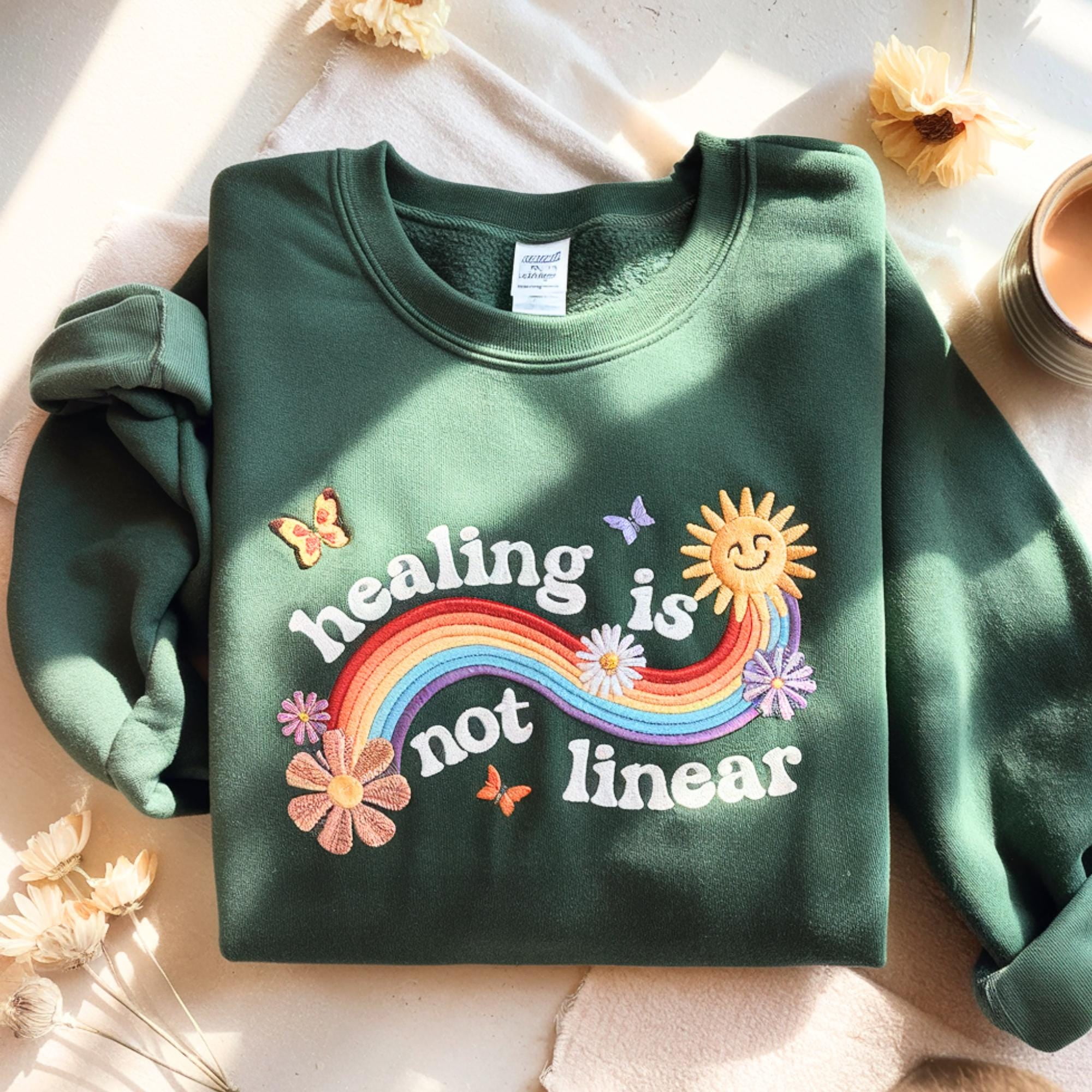 Embroidered Mental Health Sweatshirt: Healing is not linear, Funny ...