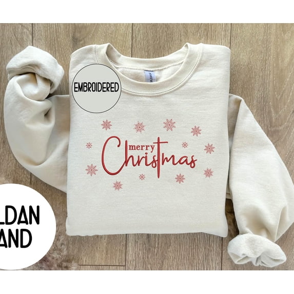 Embroidered Merry Christmas Cross Sweatshirt, Holiday Sweatshirt ...