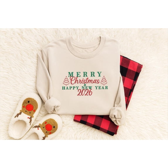 Embroidered Merry Christmas Sweatshirt, Happy New Year 2026 Sweatshirt ...