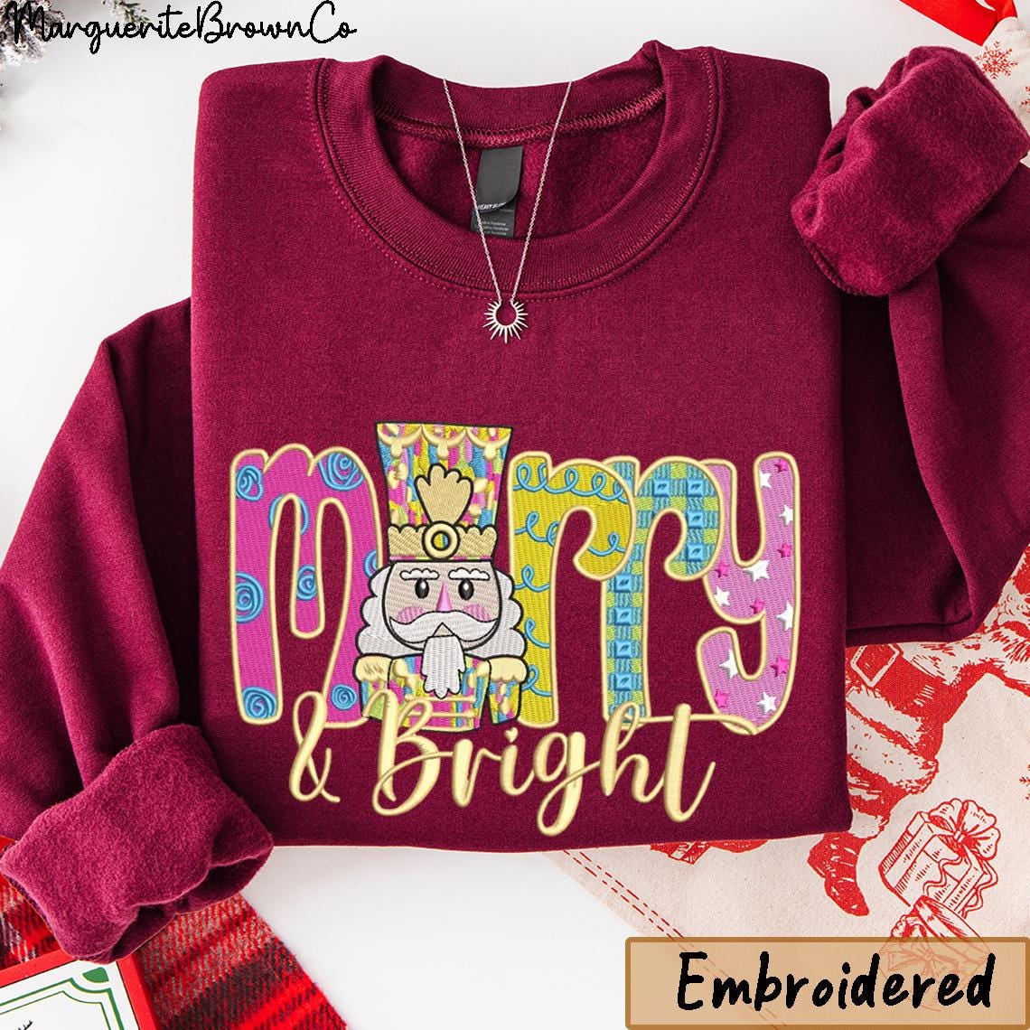 Embroidered Merry and Bright Nutcracker Sweatshirt, Whimsical Christmas ...