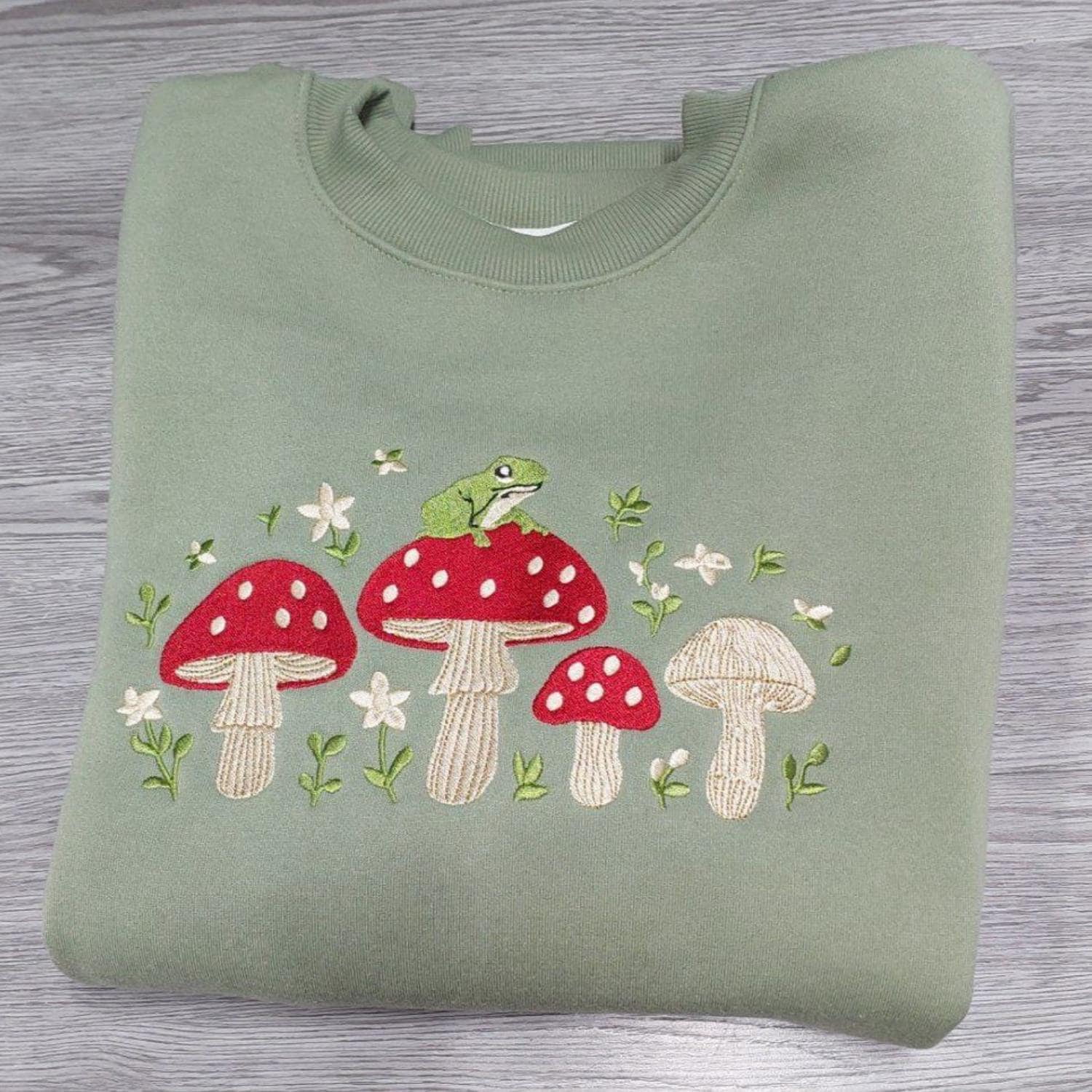 Embroidered Mushroom Sweatshirt | Cottagecore Frog Hoodie | Toad on ...