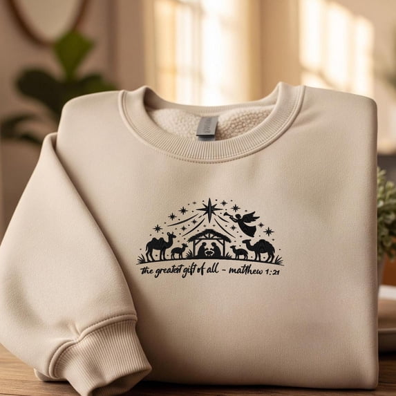 Embroidered Nativity Scene Christmas Sweater: Inspirational Christian ...