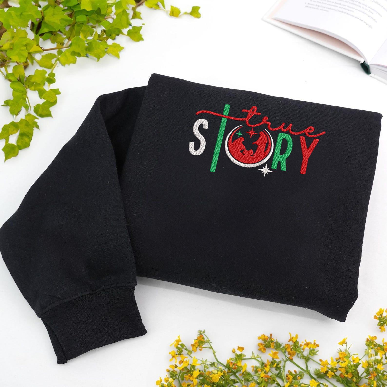 Embroidered Nativity Scene Christmas Sweater, True Story Christian Gift ...